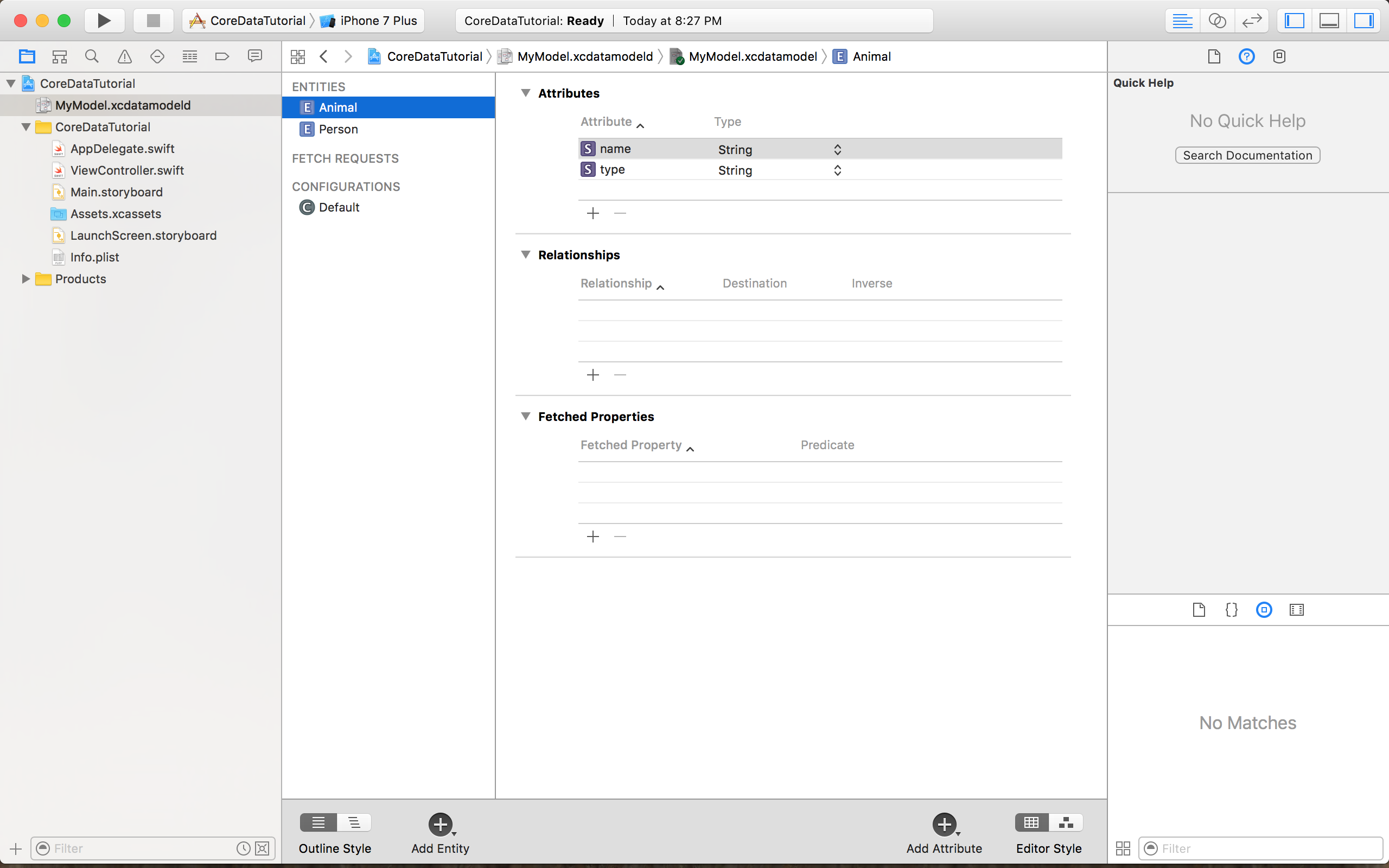 Quick Swift Core Data Adding A Data Model And Entities John Xiong